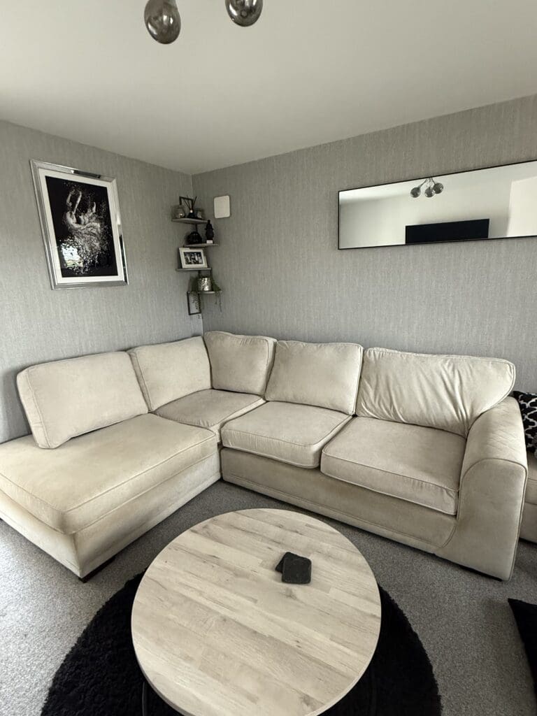 DFS silver corner sofa and storage footstool – Sofalistic | The Sofa ...