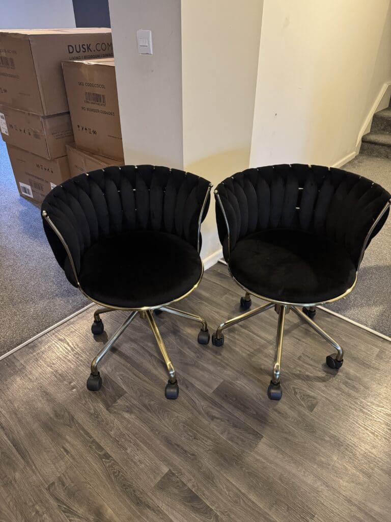 Luxury Velvet Shell Chairs – Gold Base, Swivel Design (Set of 3 ...