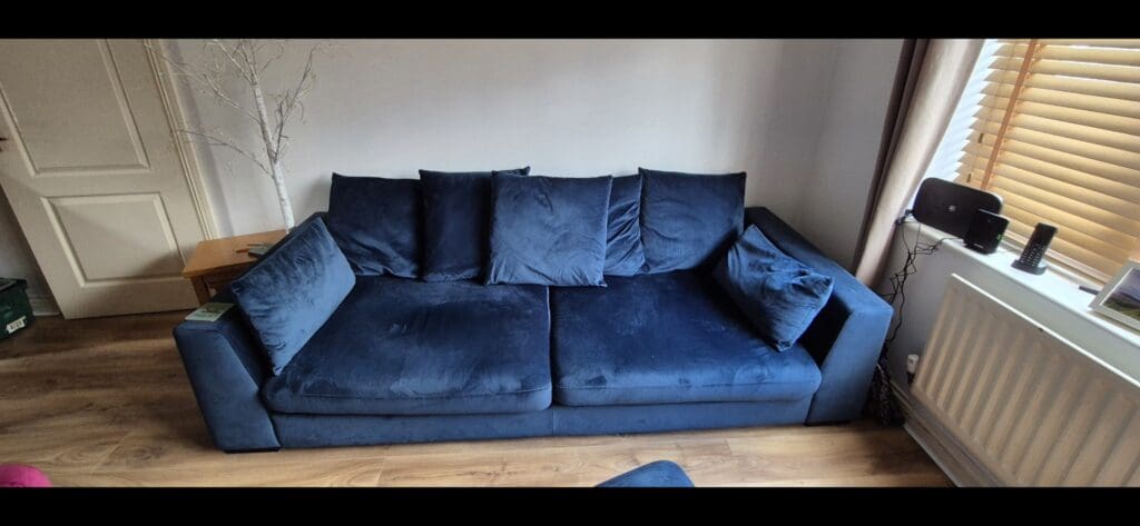 DFS Blue Velvet Plush Sofa – Sofalistic | The Sofa Marketplace, buy and ...