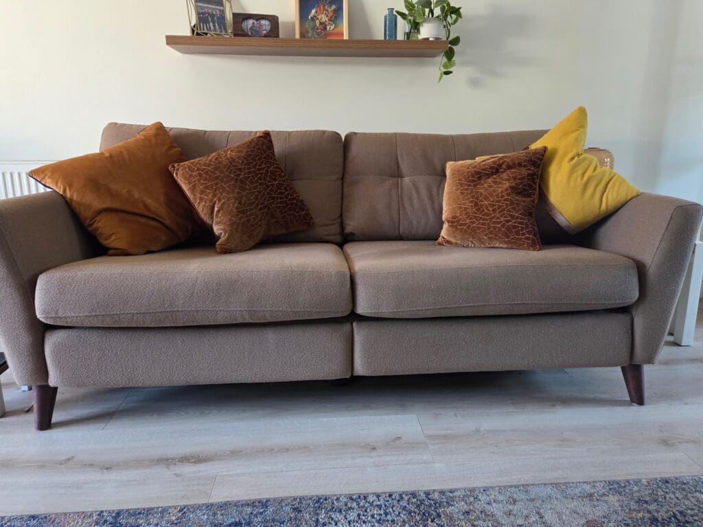 DFS Studio Boucle 3 seater motion sofa. in colour Stone – Sofalistic | The Sofa Marketplace, buy ...