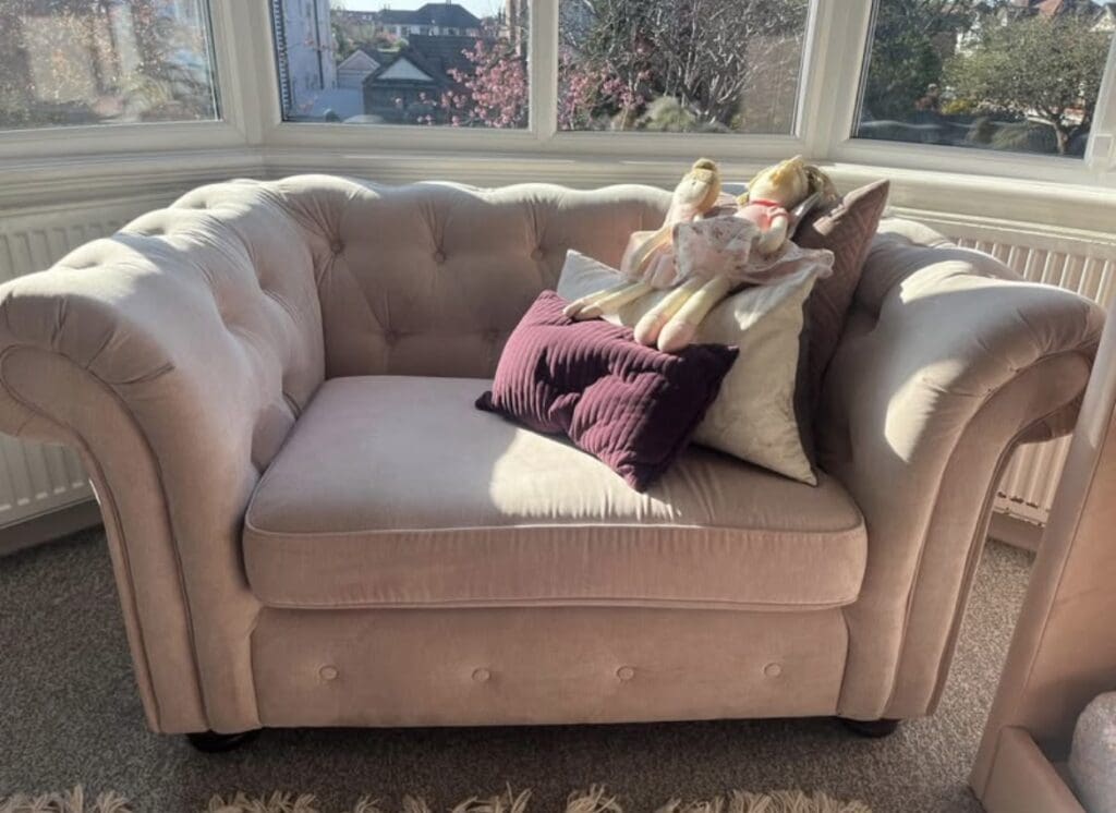DFS Love Sofa Chair Pink – Sofalistic | The Sofa Marketplace, buy and sell preloved sofas nationwide