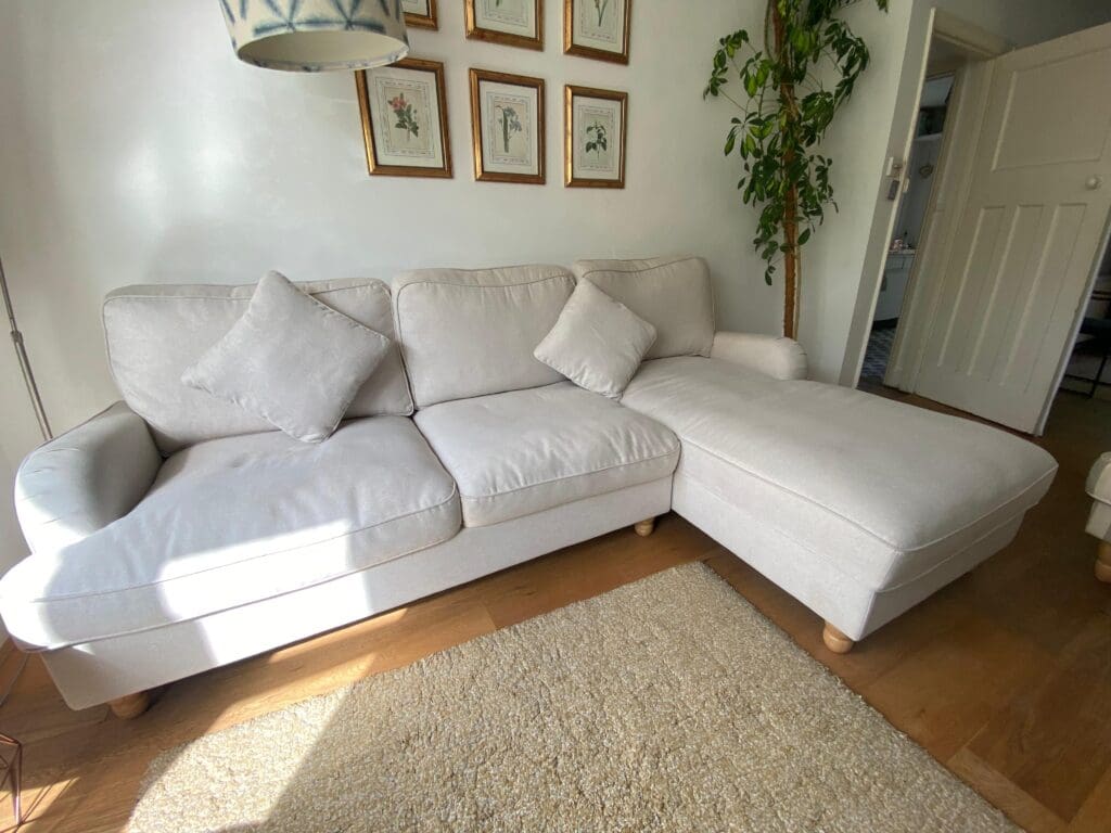 Dunelm Oatmeal Corner Sofabed with Ottoman Storage & Matching Cushions ...