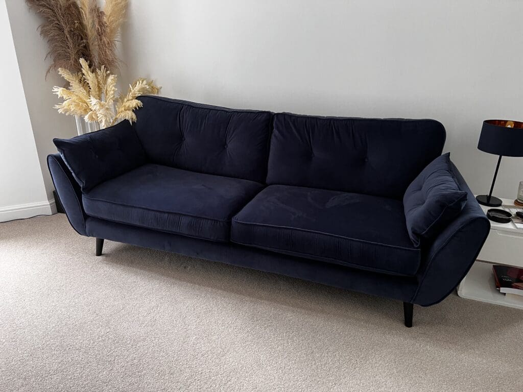 DFS/French Connection Zinc 4 Seater Sofa in Navy Velvet – Sofalistic | The Sofa Marketplace, buy ...