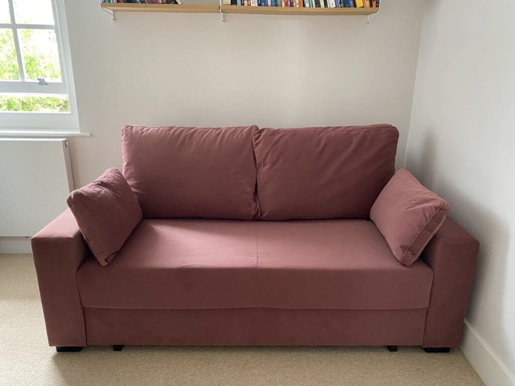 Cocoon Charlotte Three-Seater Sofa Bed in Velvet Maroon – Sofalistic ...