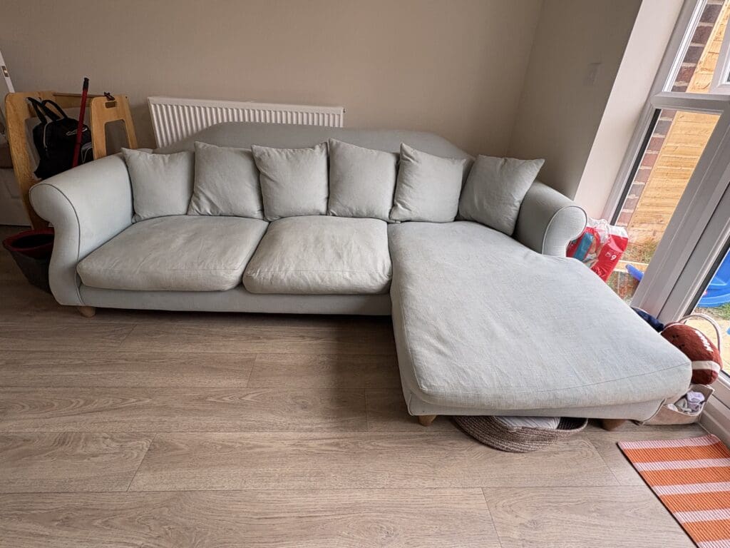 XL Right Hand Sloucher Chaise Sofa in Scandi blue clever cotton ...