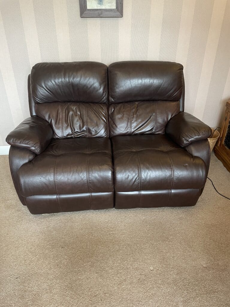 Two brown leather recliner sofas. – Sofalistic | The Sofa Marketplace, buy and sell preloved ...