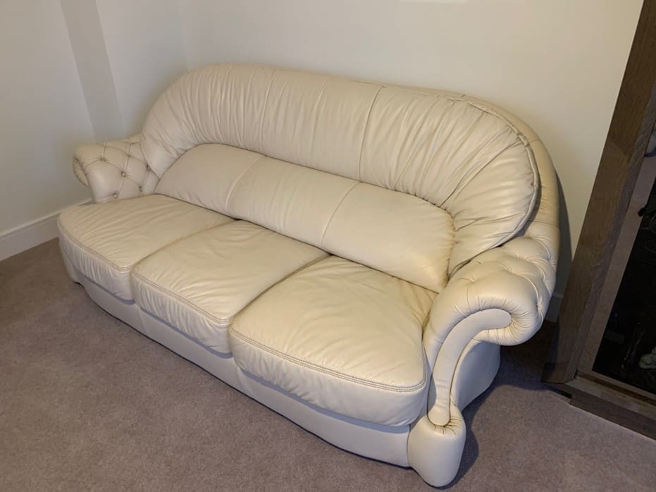 DFS / Wilmslow ivory leather sofa / 2 chairs & Pouffe – Sofalistic ...
