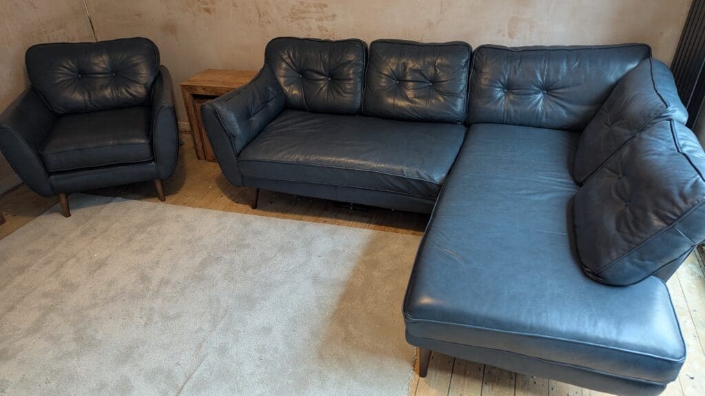 DFS Zinc French Connection Blue Leather Left Hand Facing Corner Sofa ...