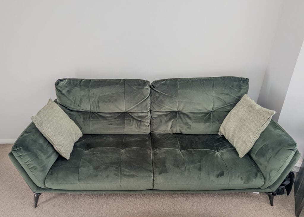 DFS Harlan 3 Seater Formal Back Velvet Sofa – Sofalistic | The Sofa ...